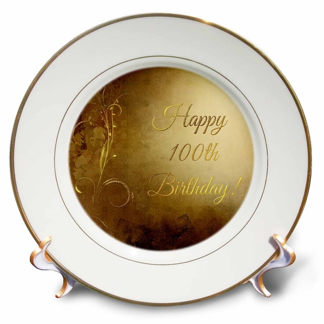 3dRose 100th Birthday, Elegant Gold Vine on Gold Background - Porcelain ...