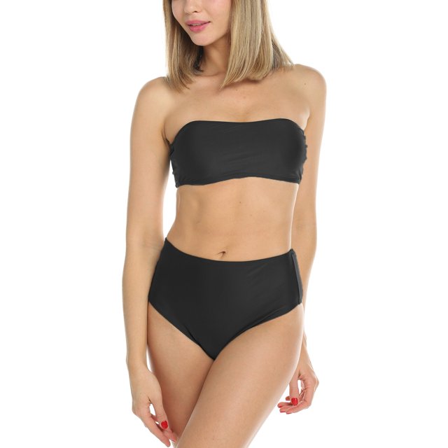 Cross1946 Women High Leg Bandeau Bikini Set Swimwear Two Pieces