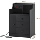 Afuhokles Powered Wood Nightstand Set of 2 with USB Charging Station, 3 ...