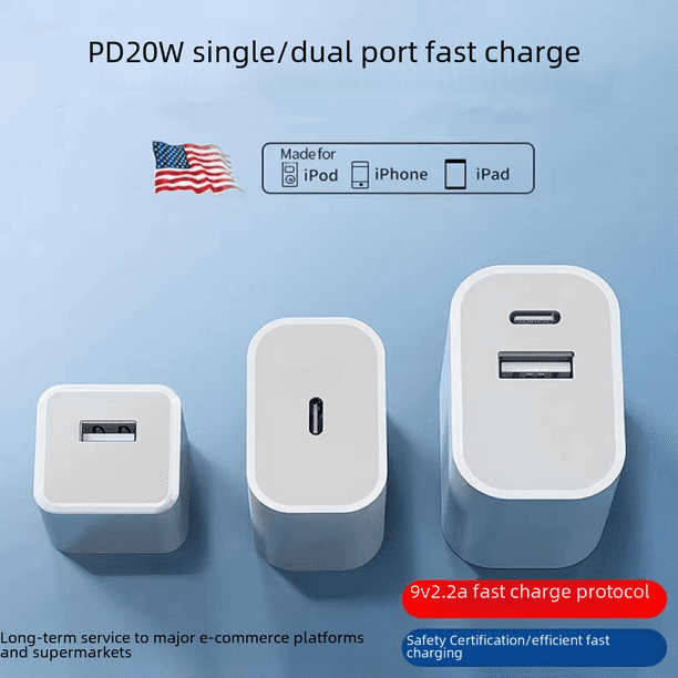 Cabezal de carga rápida PD20W de puerto dual con certificación 3C para cargador Apple 15 ...