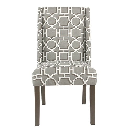 Wooden Parson Dining Chairs with Trellis Patterned Fabric Upholstered ...