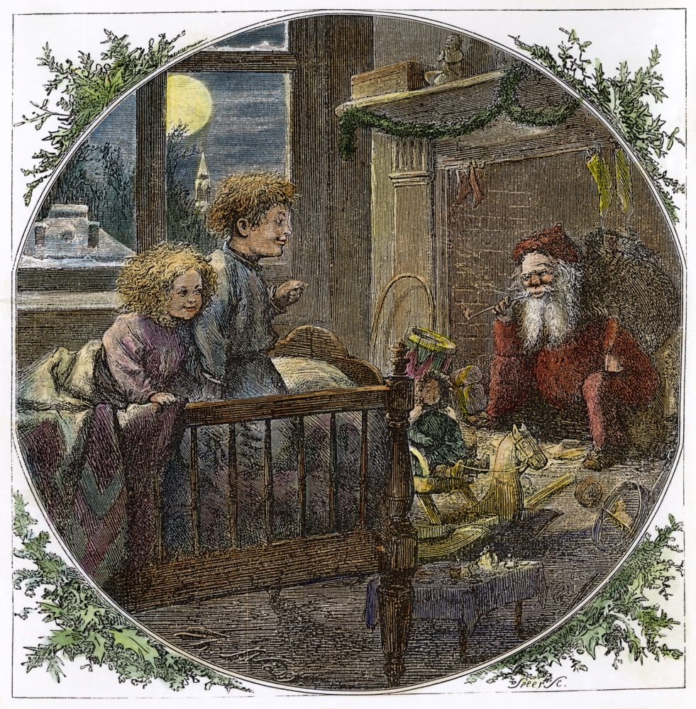 Thomas Nast: Santa Claus. /Nsanta Claus Coming Down The Chimney. Line ...