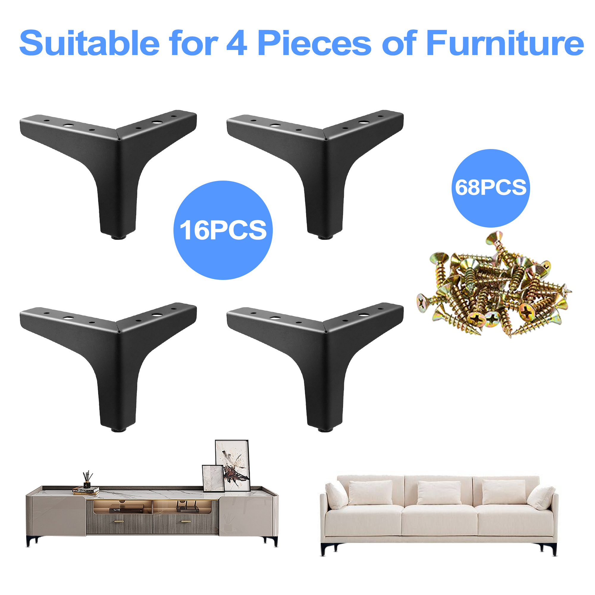 SKERELL 16 Pcs Furniture Legs 4inch Sofa Replacement Legs Couch Feets ...