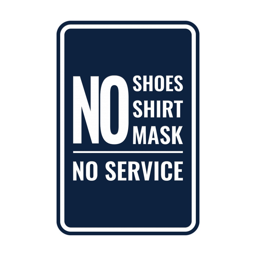 Portrait Round No Shoes No Shirt No Mask No Service Sign (Navy Blue ...
