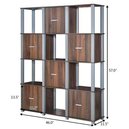 4-Tier Storage Shelf 12 Cube Organizer Unit Display Bookcase W/ 6 Doors ...