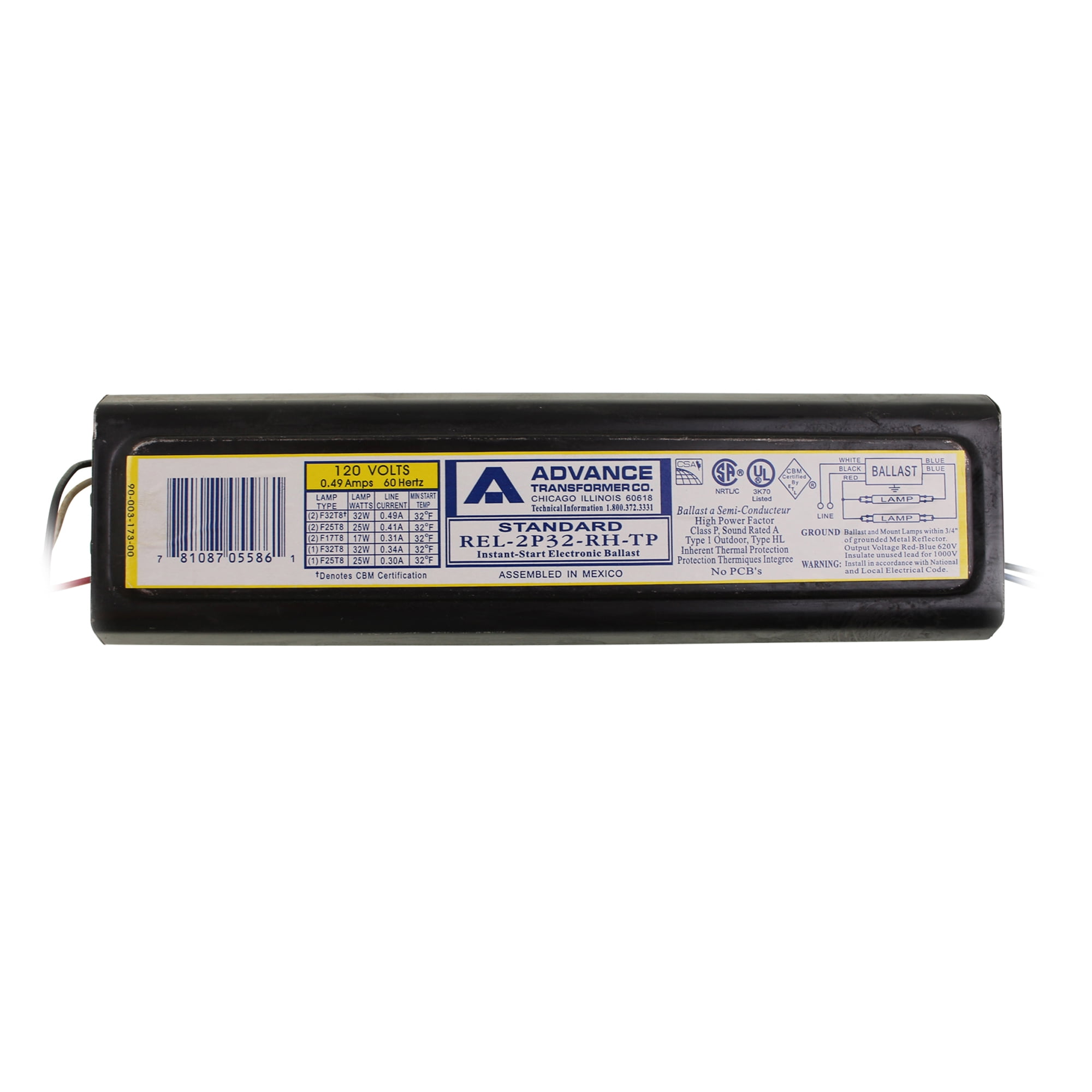Advance REL-2P32-RH-TP Electronic Fluorescent Ballast, 2 Lamp, F32 T8 ...