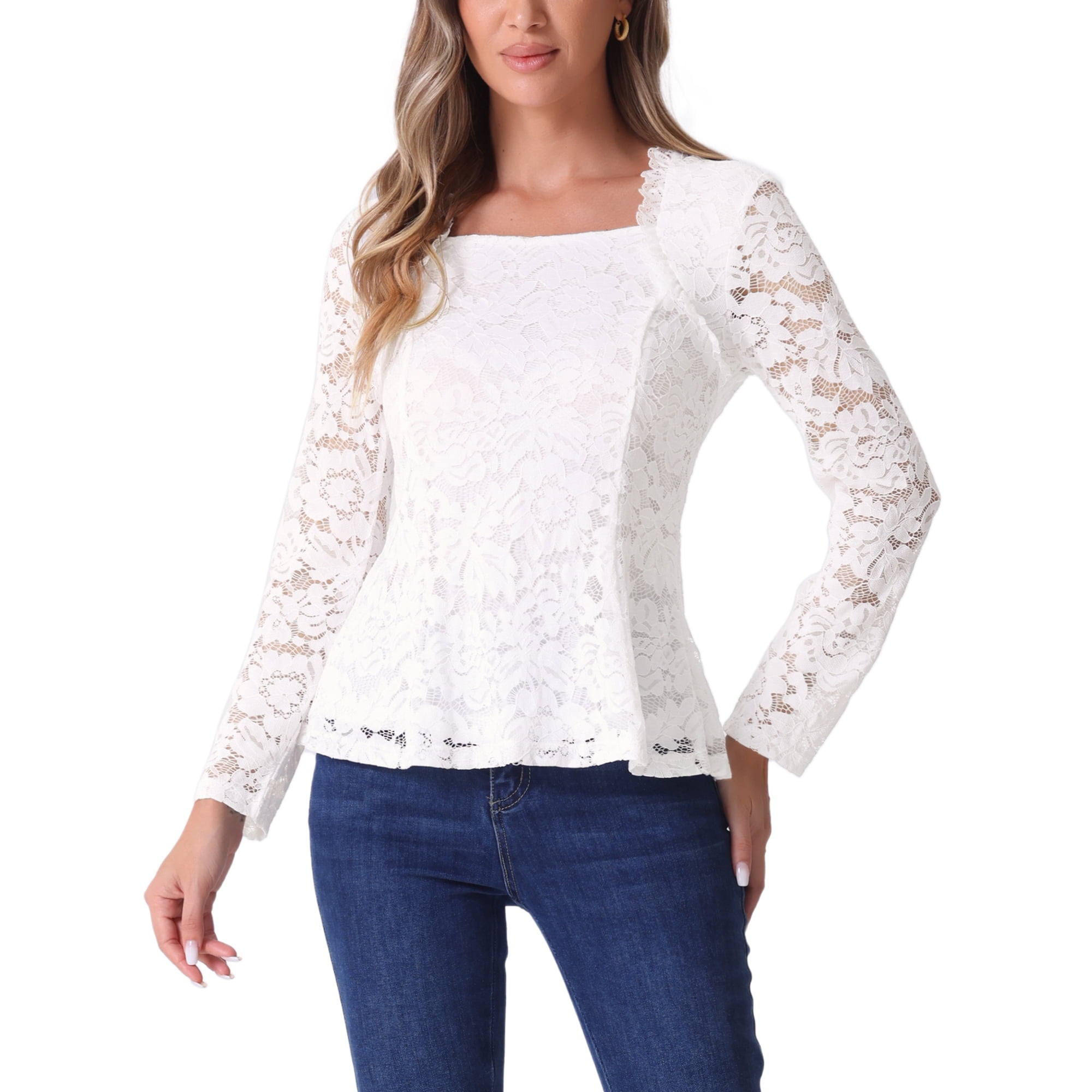 Click here for Inspire Chic Lace Tops For Women Square Neck Long... prices