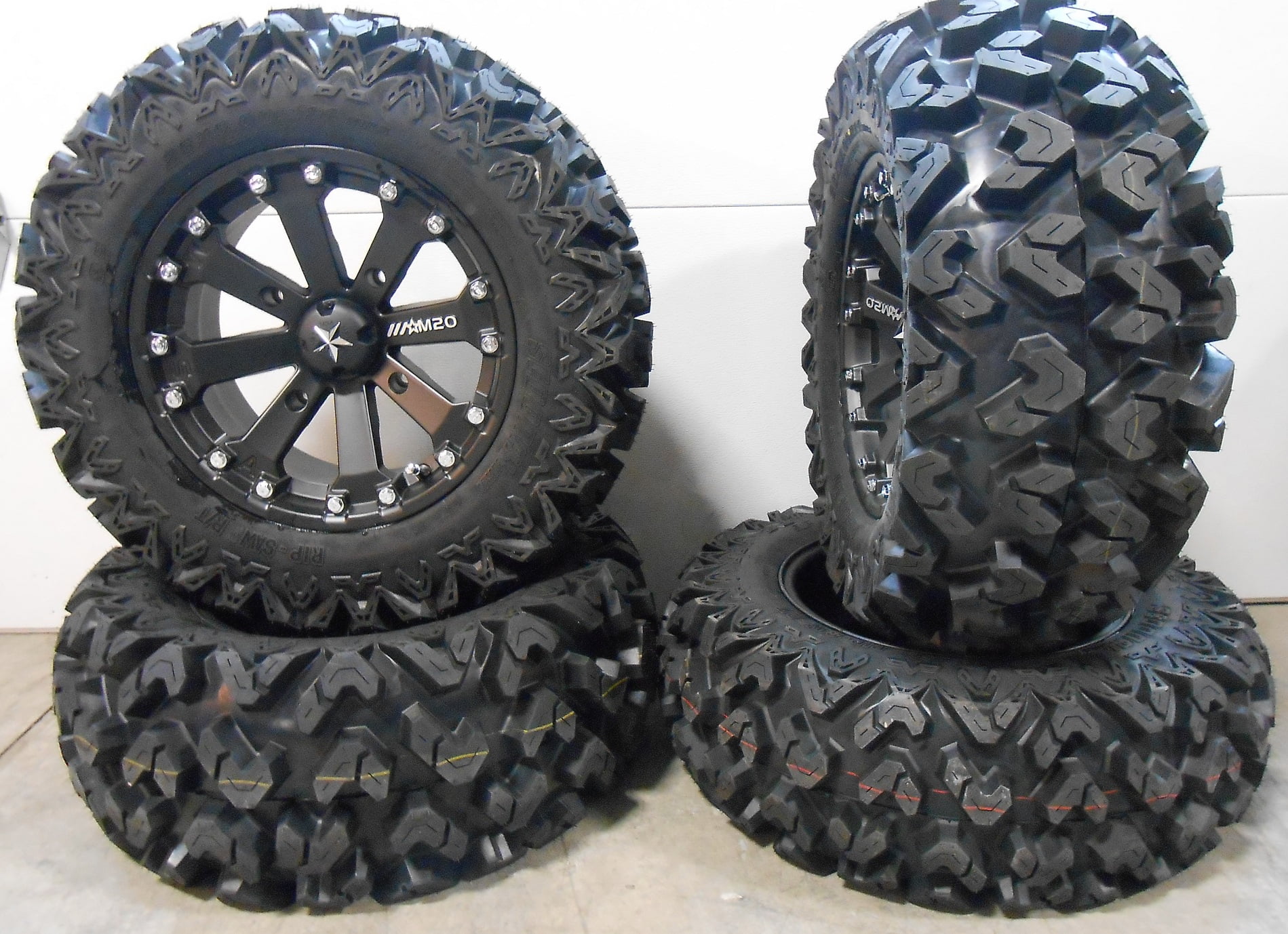 MSA Black Kore 14" ATV Wheels 26" Rip Saw Tires Honda Foreman Rancher ...