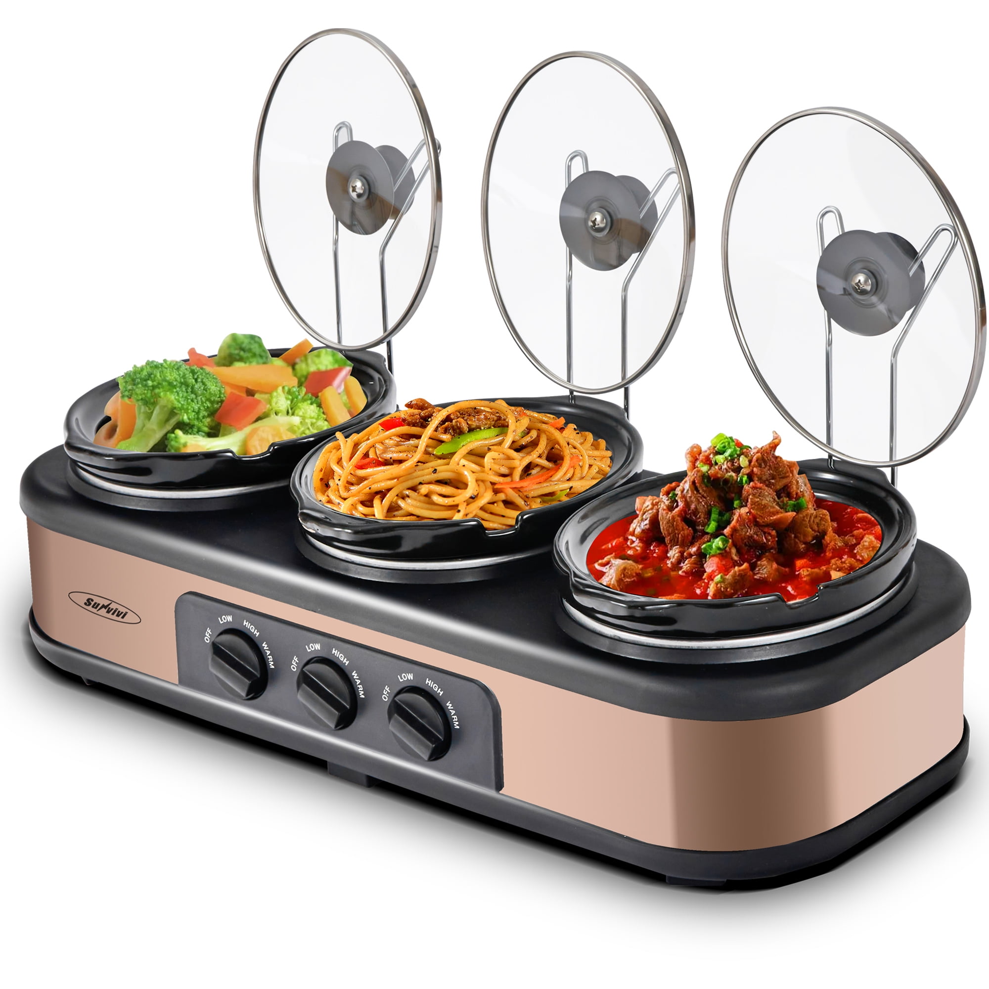 Triple Slow Cooker with 3 Spoons, 3 Pot 1.5 Quart Oval Crockpot Food ...