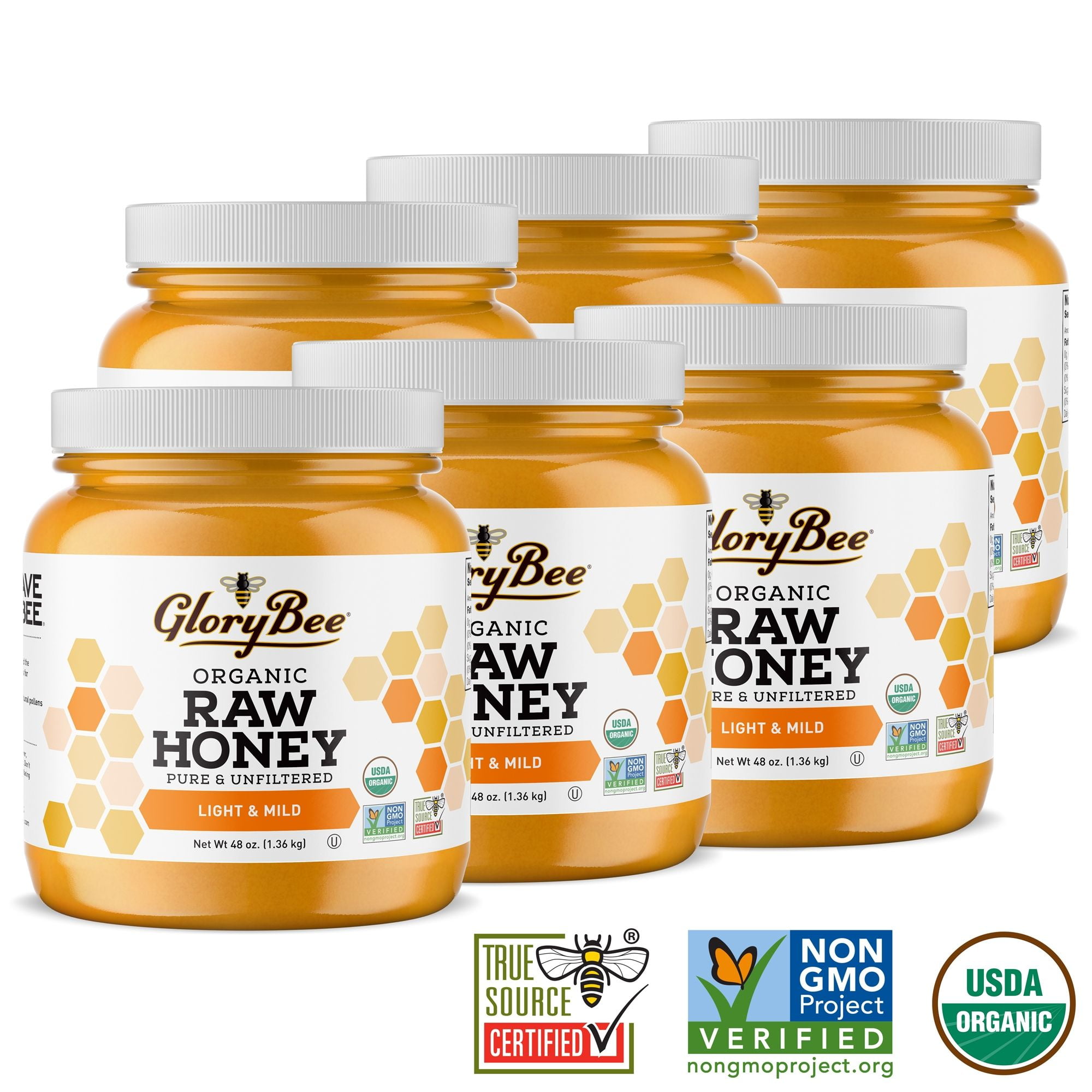 GloryBee, Raw Organic Non-GMO Honey - 6/48 OZ Jars - Walmart.com