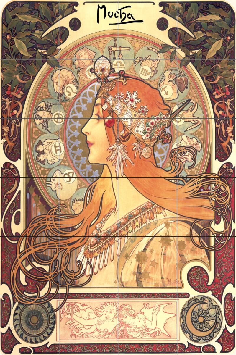 Tile Mural Kitchen Backsplash - Zodiak - by Alphonse Mucha - Walmart.com