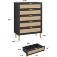 Boho 5-Drawer Tall Dresser with Rattan Panels, Wood Frame & Metal ...