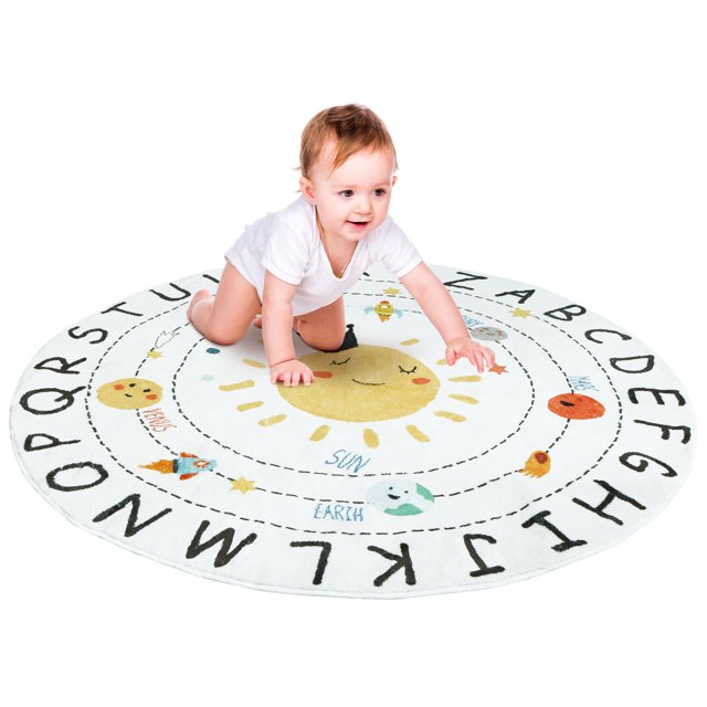 Littleduckling Round Area Rug 4ft Non Slip Colorful Kids Alphabet Rug ...