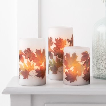 Meltone Fall Decor Flameless Candles, Autumn Harvest Maple Leaf Pumpkin ...