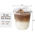 12 oz Clear Round Bottom Plastic Cups with Strawless Sip Lids, 50 Pack ...