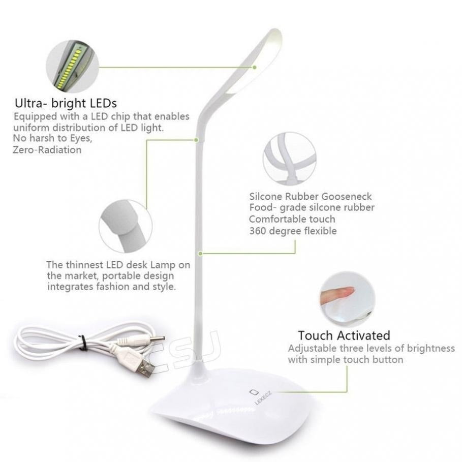 USB Rechargeable Touch Sensor Cordless 14 LED Light Desk Table Reading ...