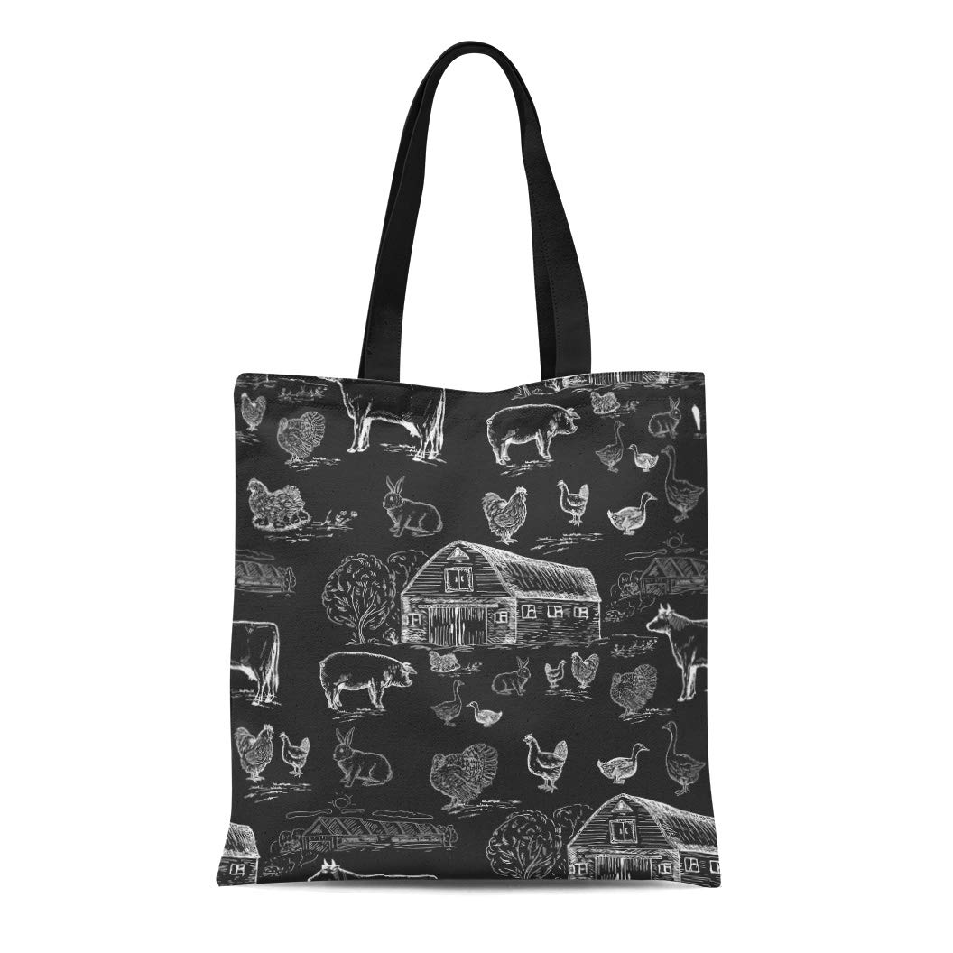 SIDONKU Canvas Tote Bag Vintage Farm Chalkboard Cows Geese Chickens ...