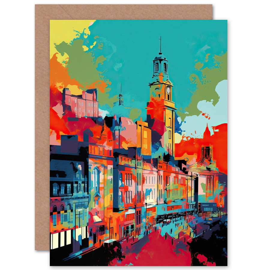 Nottingham City Cityscape Vibrant Linocut Print Travel Birthday ...