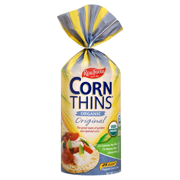 Real Foods Corn Thins Organic Original Popped Corn Cakes, 5.3 oz ...