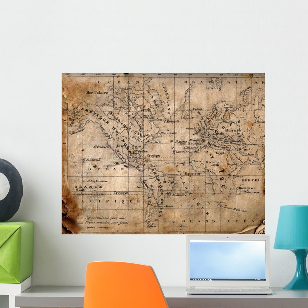 Ancient Map World Wall Mural by Wallmonkeys Peel and Stick Graphic (24 ...