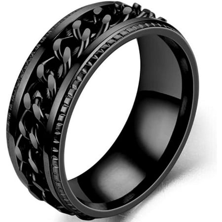 8mm Stainless Steel Chain Inlay Rotating Spin Wedding Band Biker Ring ...