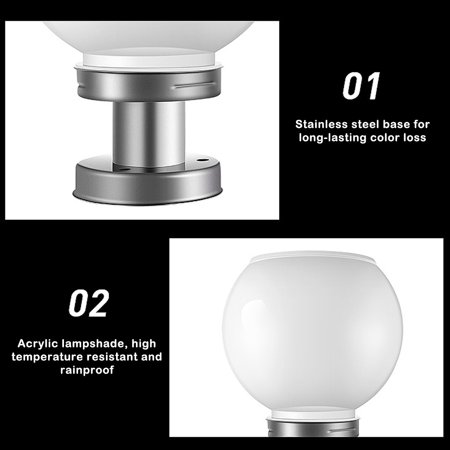 Round Column Light Stainless Steel Solar Powered Post Lamp Lawn Pathway ...