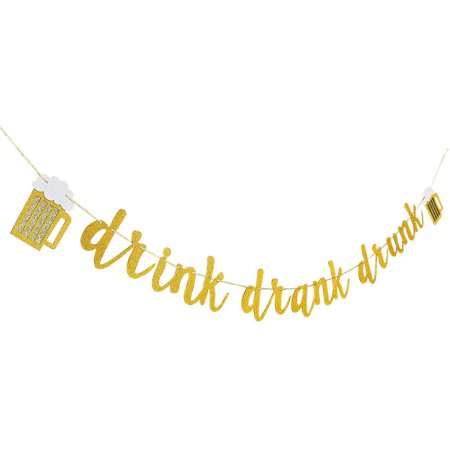 Gold Glittery Drink Drank Drunk Banner and Gold Glittery Circle Dots ...