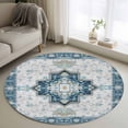 Abstract Boho Round Living Room Rugs 3.3 ft, Vintage Blue White ...