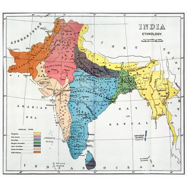 India: Map, 19Th Century. /Nmap Of India Depicting The Seven ...