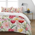 4 Piece Duvet Cover Set Full, Pink Tulips Spring Flower Soft Breathable ...