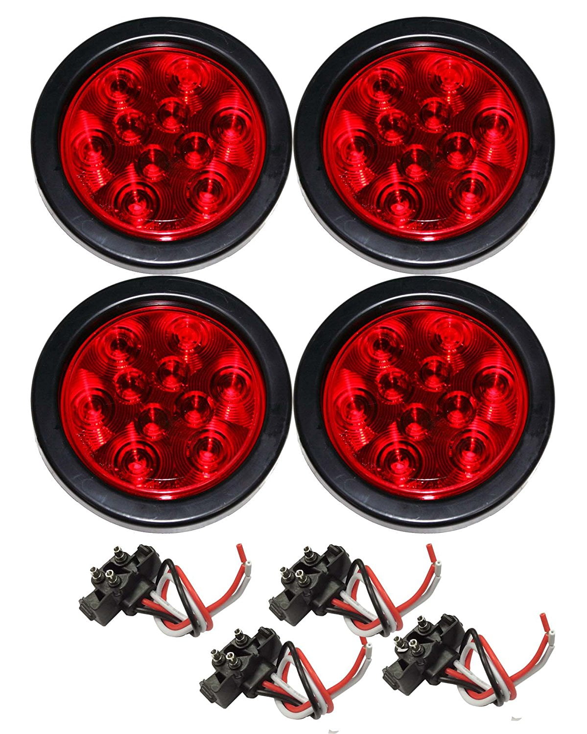 Set of 4 Red 4" Round 10 LED Trailer Light Kits - 24003 - Walmart.com