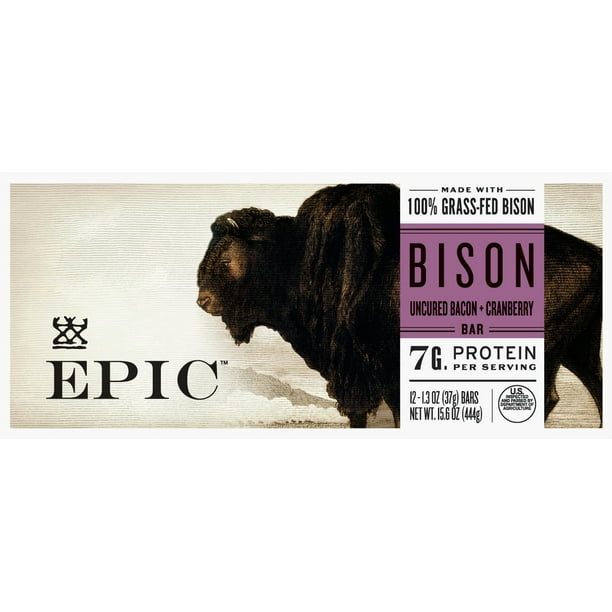 EPIC Bison Bacon Cranberry Bars, Grass-Fed, 12 Count Box 1.3oz bars ...