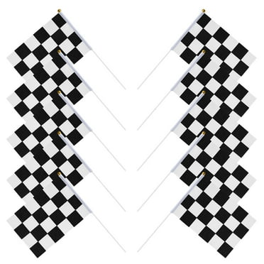 12 Pcs 8"x5.5" Checkered Black and White Racing Stick Flag - Plastic ...