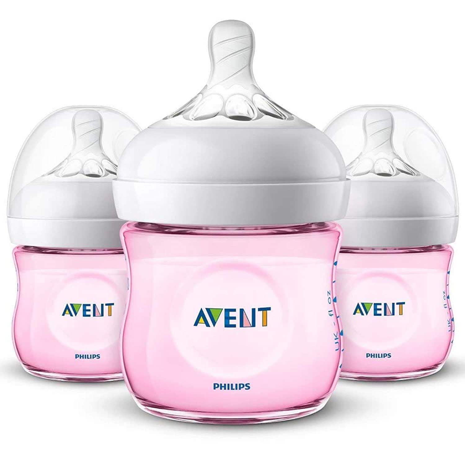 Philips Avent Botellas naturales de 118 g, paquete de 3, color rosa ...