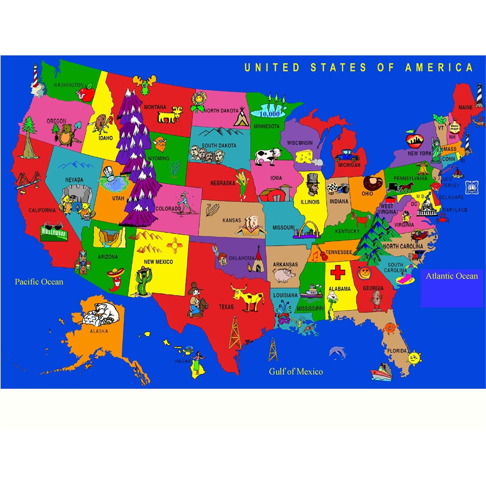 USA Cartoon Map Area Rug, 6'6" x 8'4" - Walmart.com