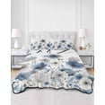 Blue Flowers Quilts Bedding Set Queen Size Country Watercolor Blue Grey ...
