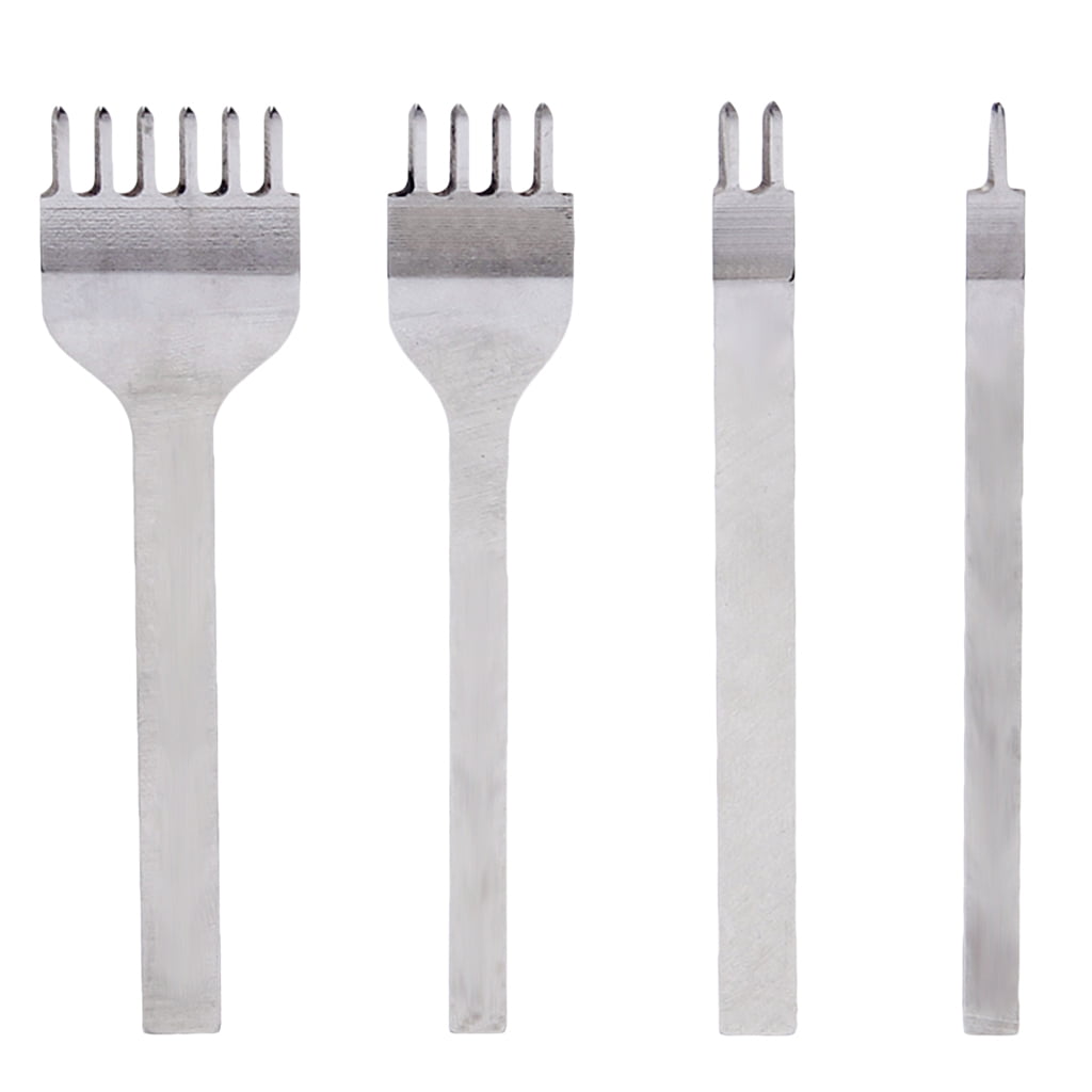 Set of 4 Leather Craft Tool 4mm Hole Punches Assorted 1+2+4+6 Prong ...