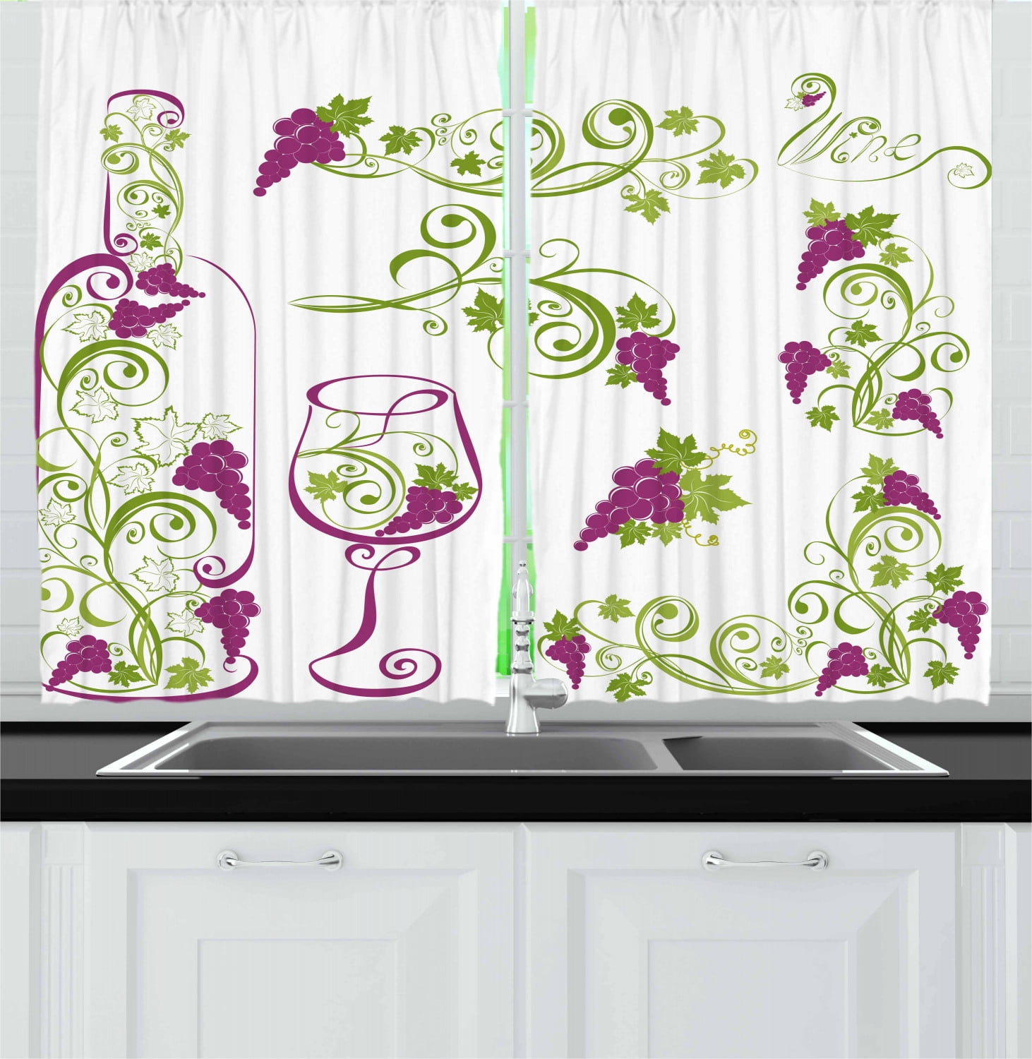 Wine Curtains 2 Panels Set, Wine Bottle and Glass Grapevines Lettering ...