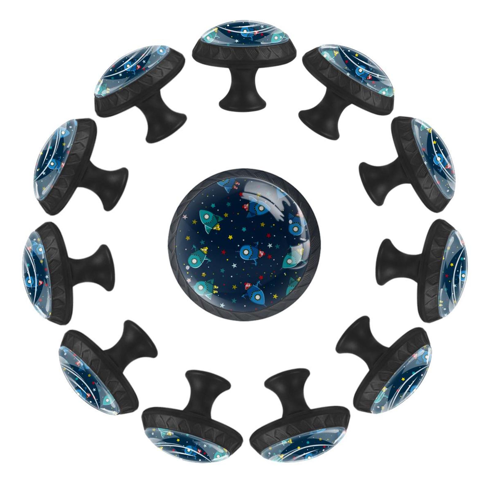 12 Pack Round Crystal Glass Knobs Space Rocket Ships Stars Pull Handle ...
