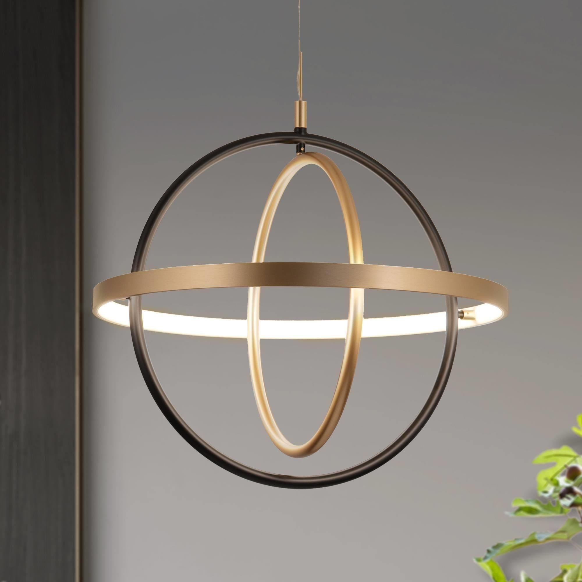 Modern LED Orb Chandelier 23-inch Black Gold Pendant Lights for Dining ...