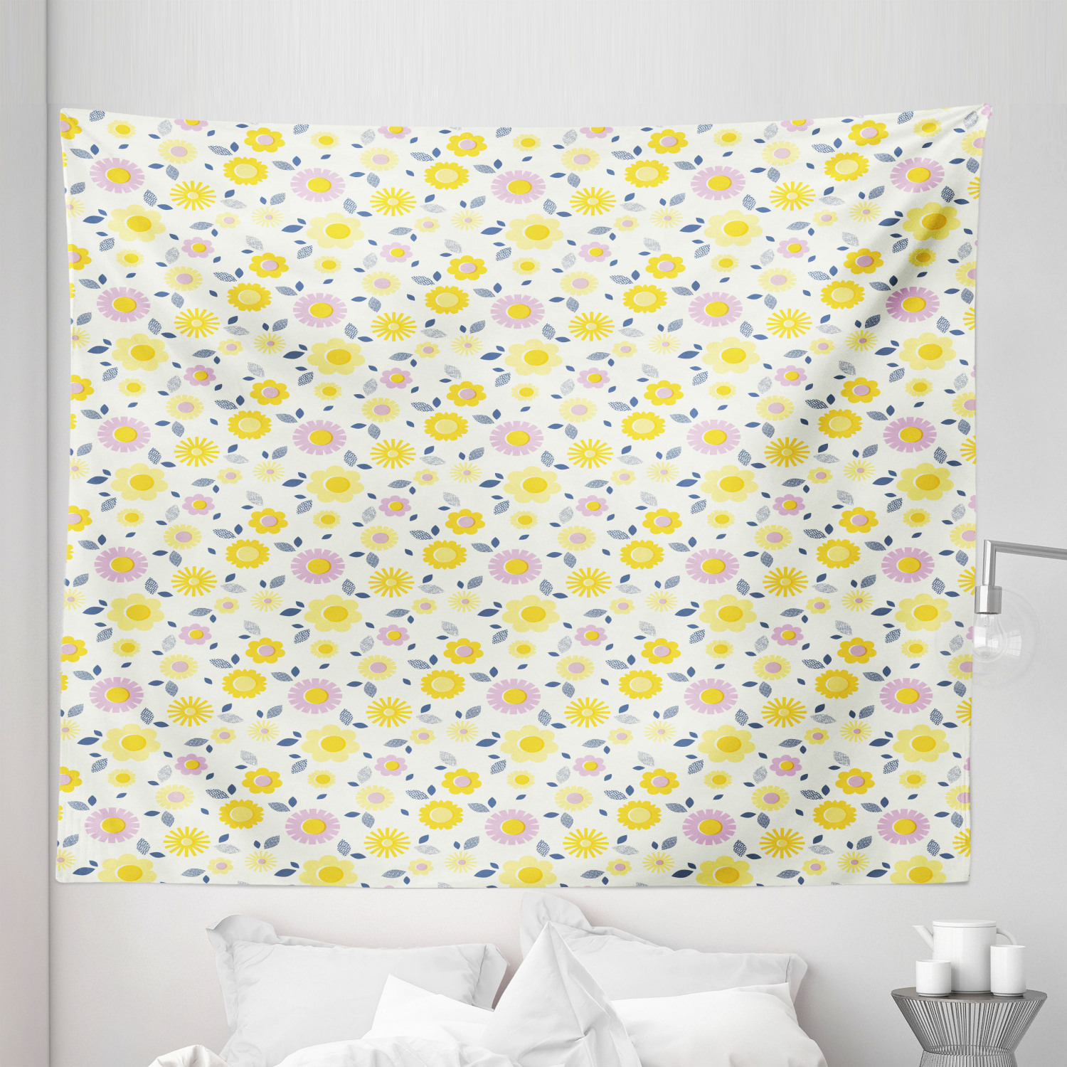 Daisy Tapestry, Summer Flower Blossom Leaves Pastel Toned Spring ...
