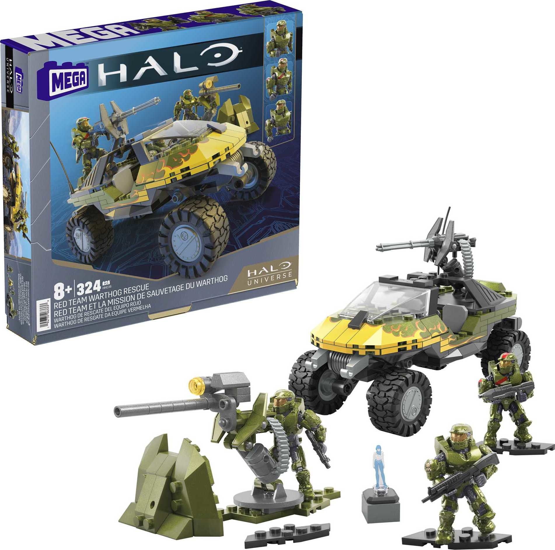 MEGA Halo Red Team Warthog Rescue Building Toy Car Kit with 3 Figures ...