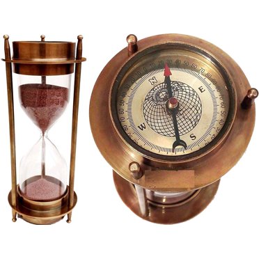DecMode 13" x 6" Brass Glass Hourglass Sand Timer with Rotating Stand ...