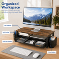 Mehoom, 3-Tier Wooden Monitor Stand Riser with Drawer, Brown - Walmart.com