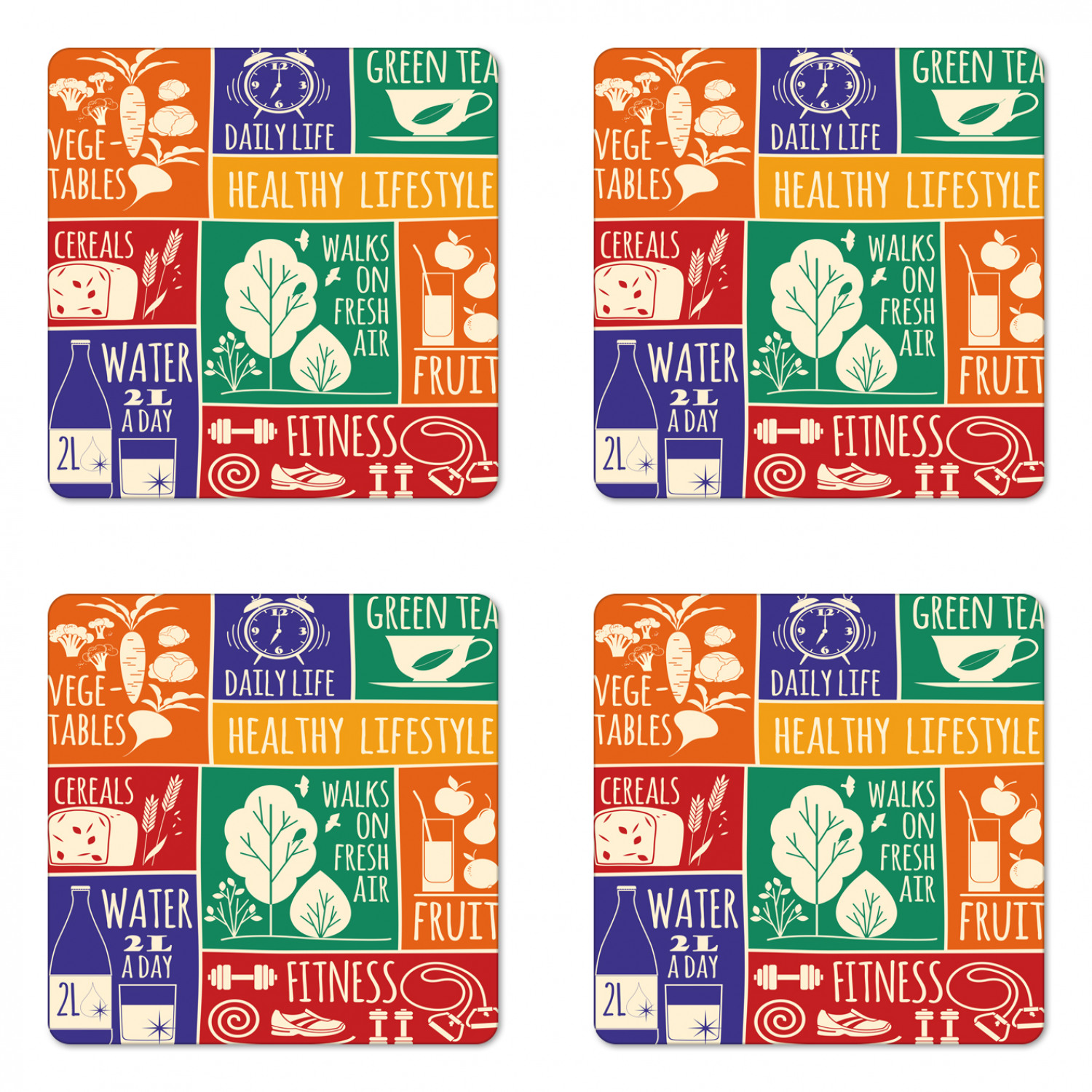 Fitness Coaster Set of 4, Collage of Different Colorful Frames with ...