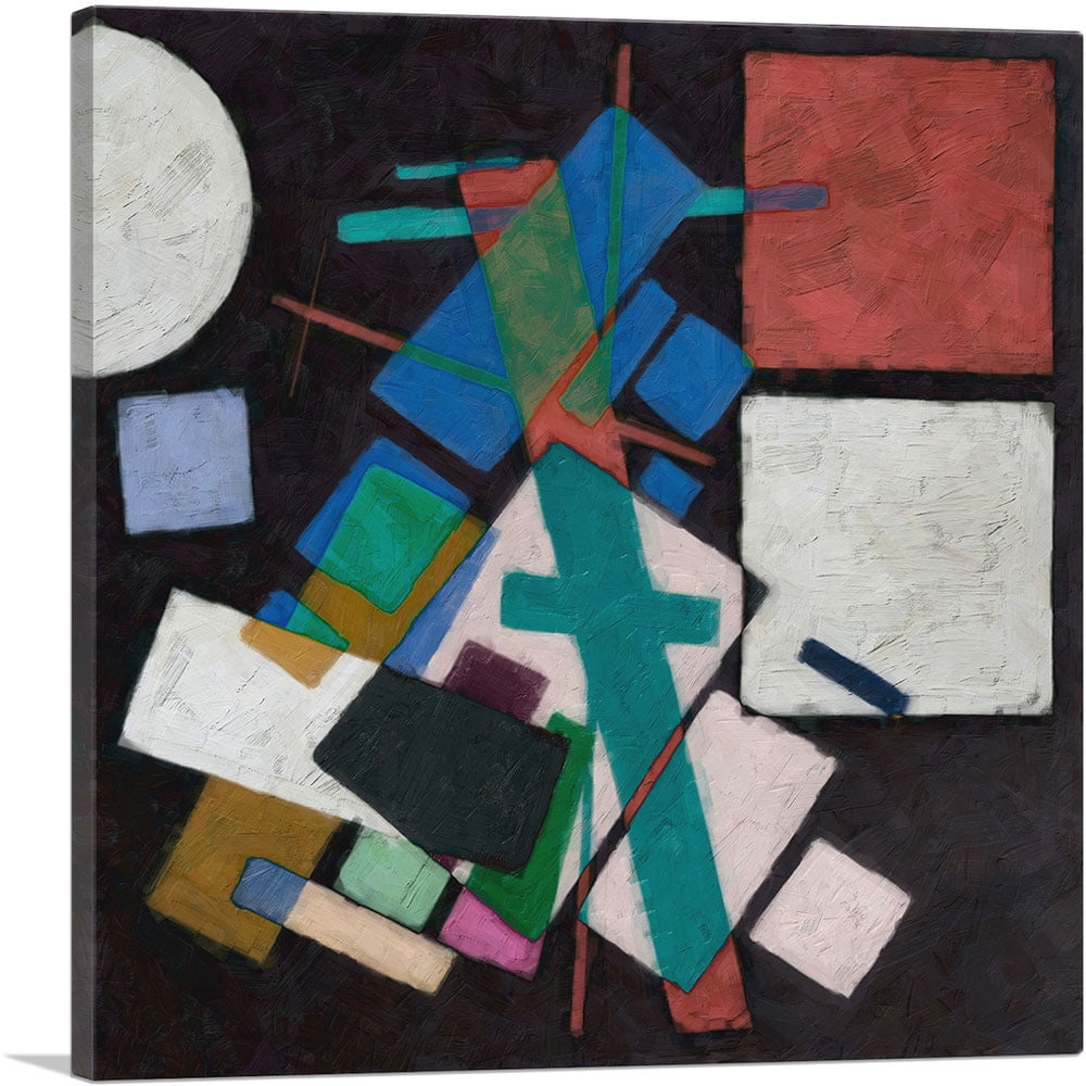 ARTCANVAS Modern Dark Composition of Rectangles and a Circle Canvas Art Print - Size: 36" x 36 ...