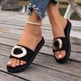 Black Metal Buckle Casual Slippers, Women'S Solid Color Soft Bottom ...