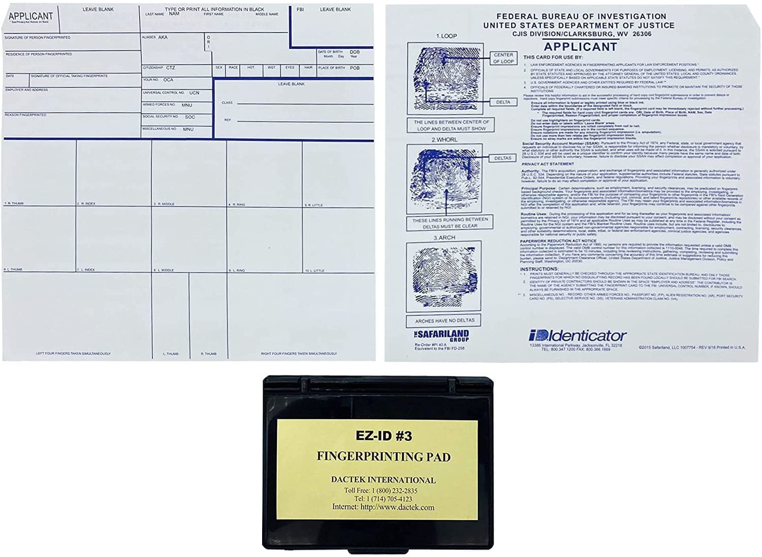 Fingerprint Kit Set - Dactek EZ ID3 Fingerprint Ink Pad EZ With ATF ...