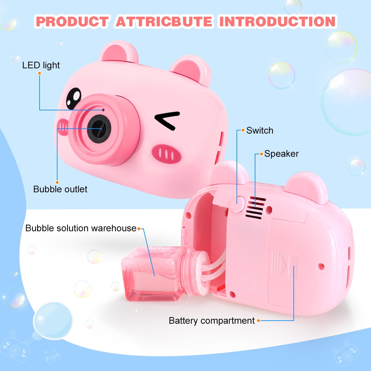 Buy Bubble Maker Portable Baby Bubble Machine Cute Cartoon Pig Battery ...