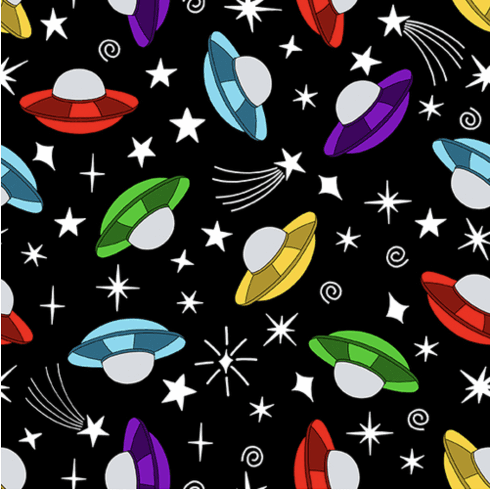 Blank Quilting Amazing Aliens Space Ships Black Cotton Fabric By The ...